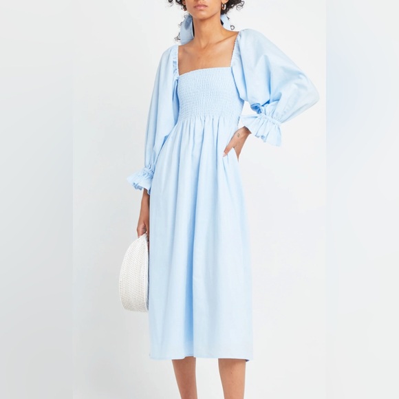 o.p.t. | Dresses | Nwt Opt Athena Linen Blend Midi Dress In Light Blue ...